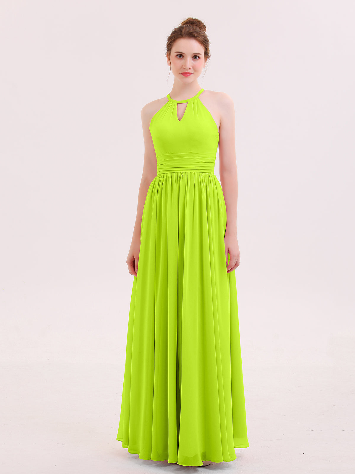 Halter Long Chiffon Dress of Bridesmaids Lime Green Plus Size – BABARONI