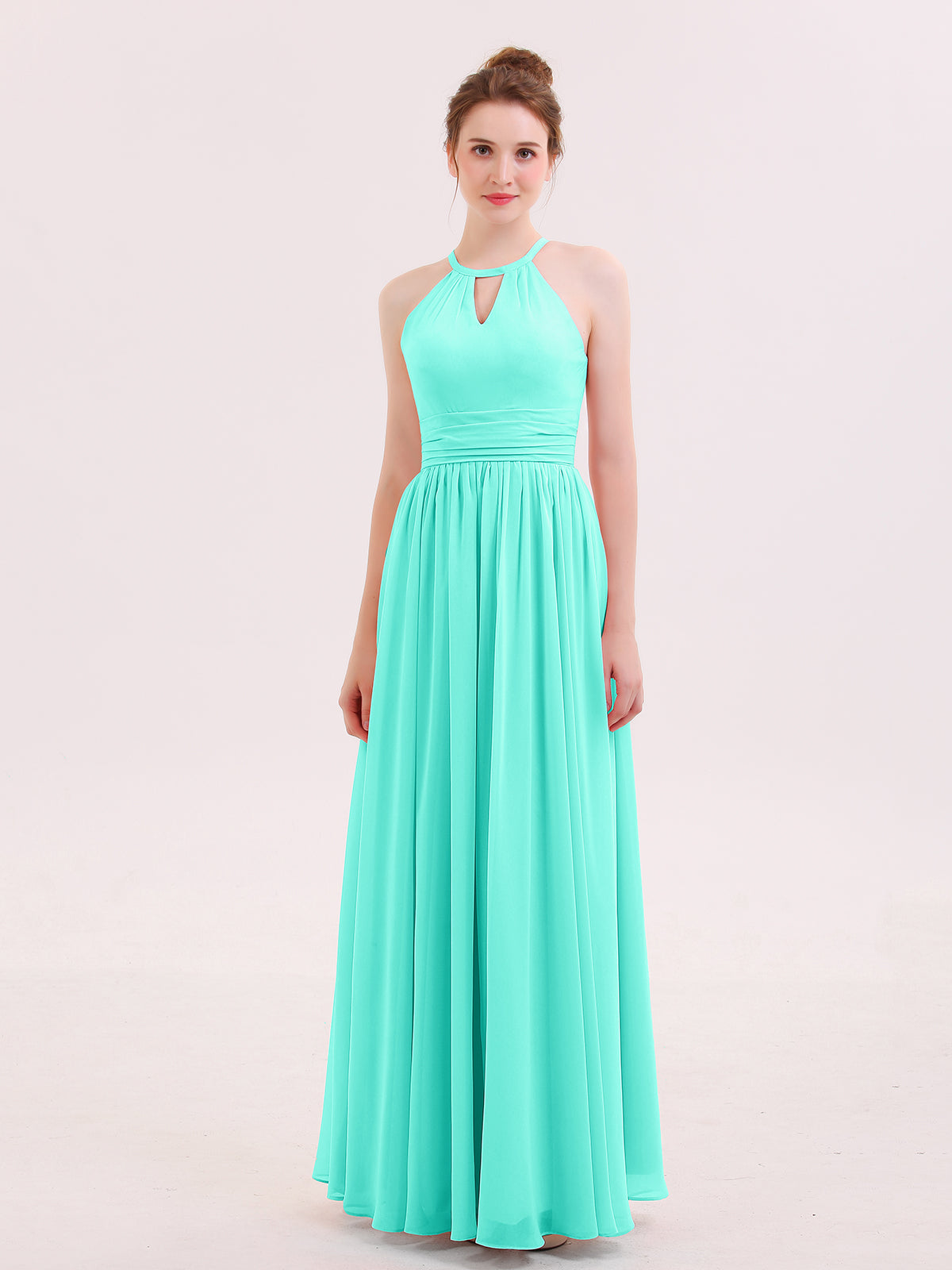 BABARONI Chiffon Spa Bridesmaid Dresses Halter Floor-length Sleeveless ...
