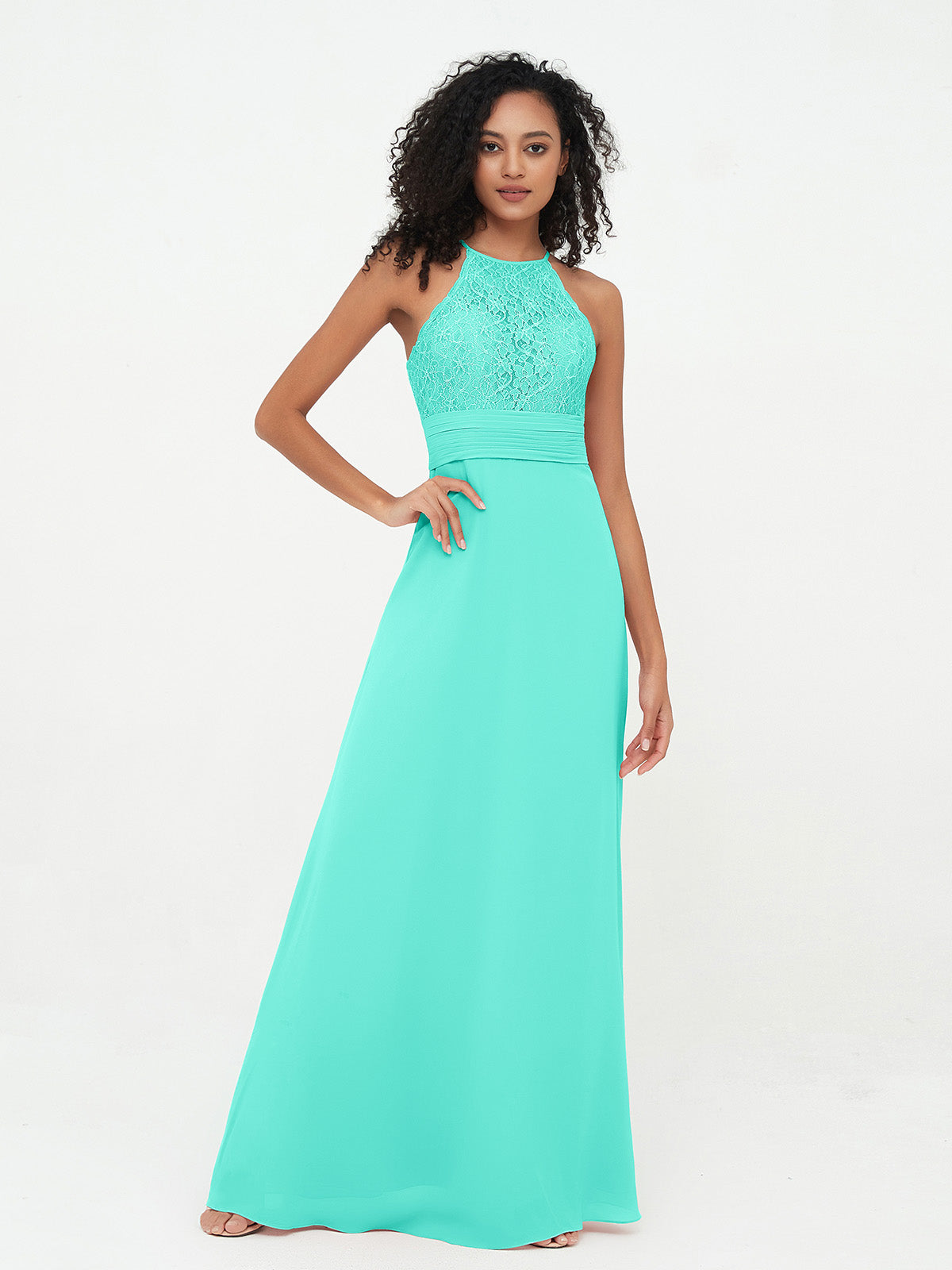 Halter Lace Top and Chiffon Open Back Dresses Spa Plus Size – BABARONI