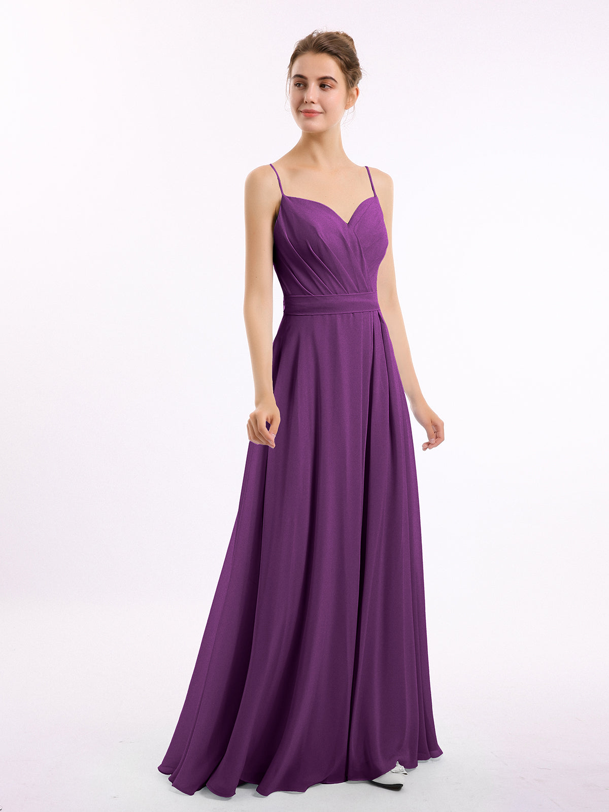 Spaghetti Strap Sweetheart Neck Chiffon Dress Grape – BABARONI