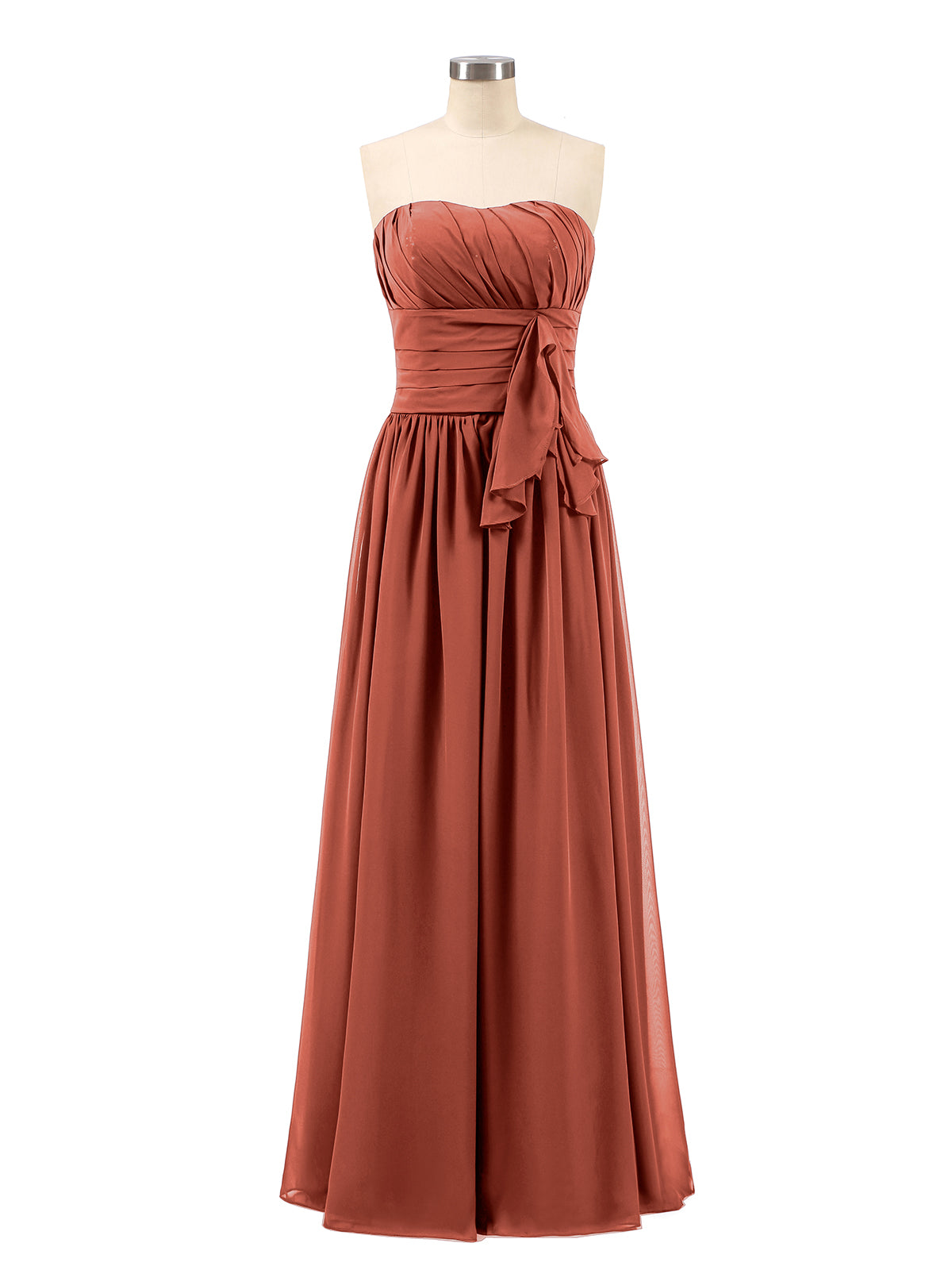 Long Strapless Chiffon Bridesmaid Dress-Rust Plus Size – BABARONI