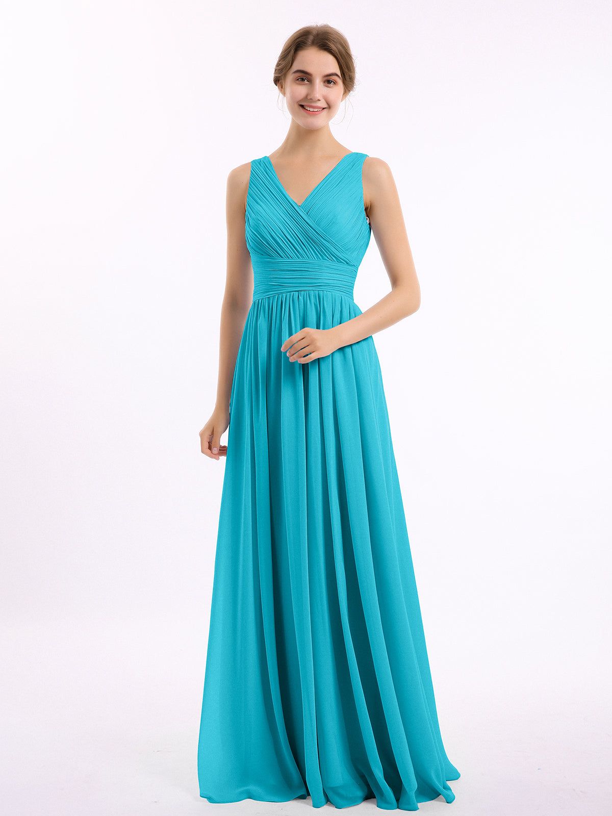 V Neckline Floor Length Chiffon Dresses Jade – BABARONI