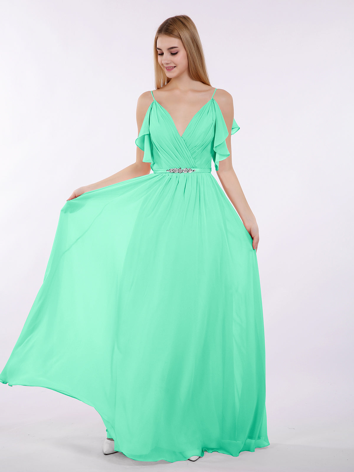 Spaghetti Strap Chiffon Dress with V-neck-Turquoise Plus Size – BABARONI