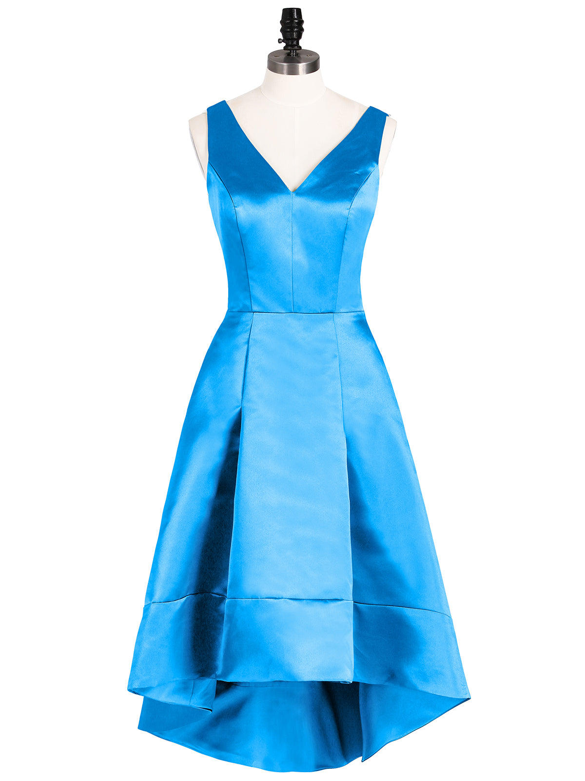 V-neck Satin High Low Bridesmaid Dresses-Ocean Blue – BABARONI