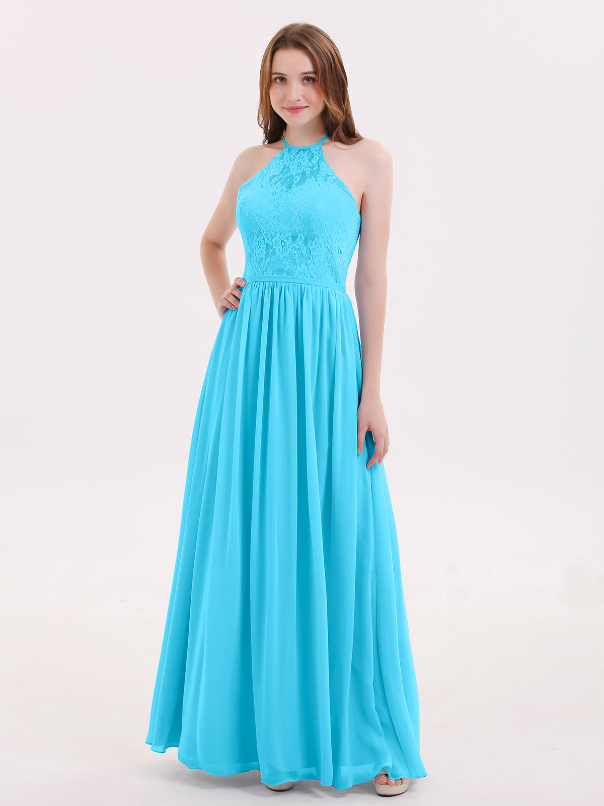 BABARONI Chiffon Pool Bridesmaid Dresses Halter Floor-length Sleeveless ...