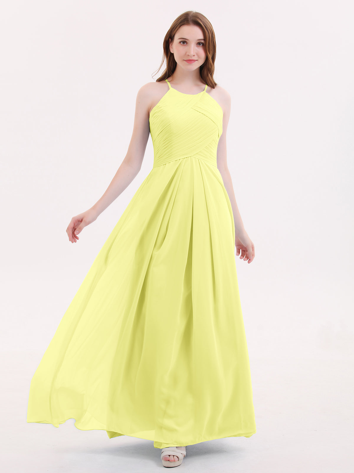 BABARONI Chiffon Daffodil Bridesmaid Dresses Halter Floor-length ...