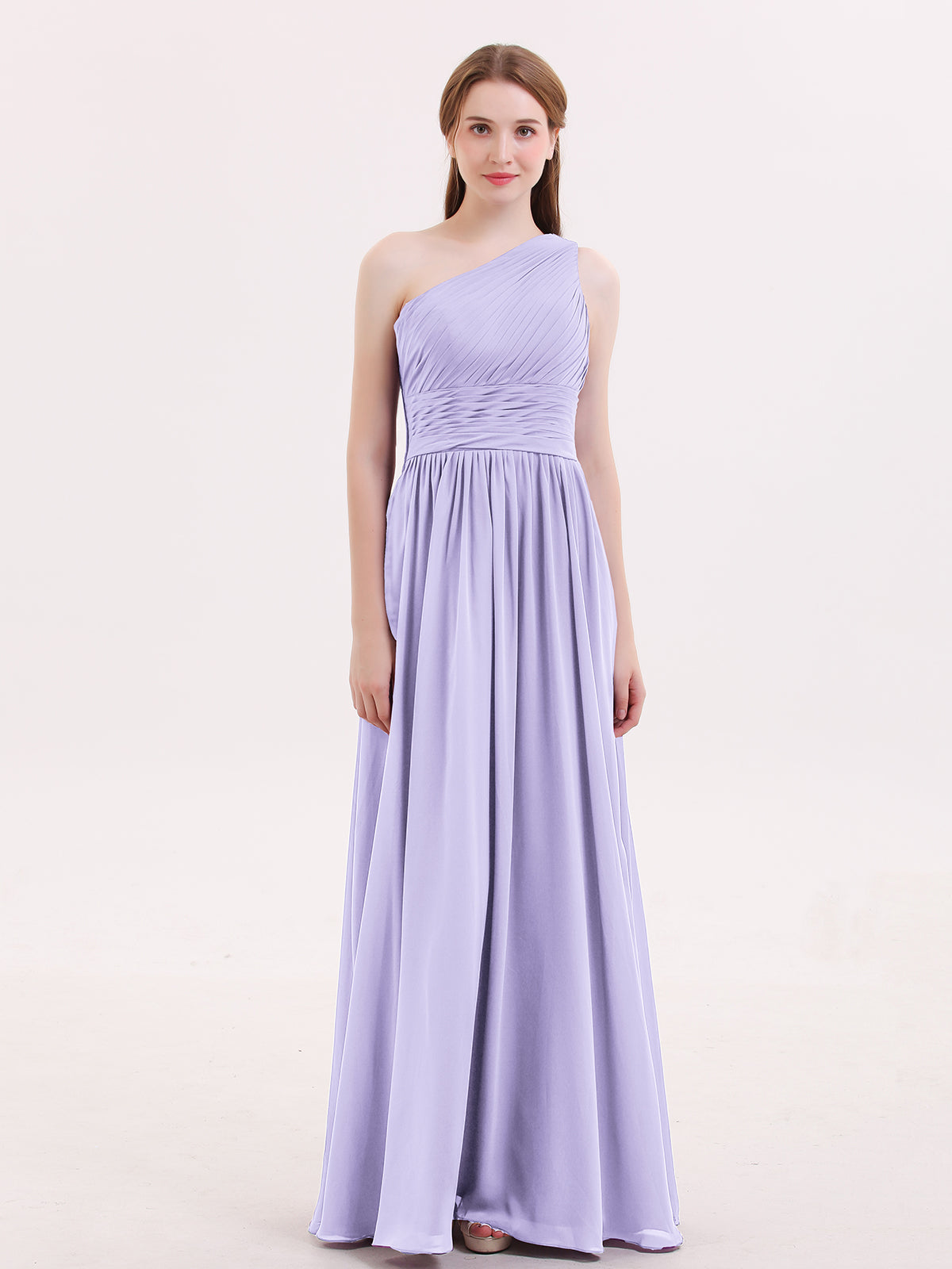 One Shoulder Chiffon Long Bridemaid Dresses-Lilac Plus Size – BABARONI
