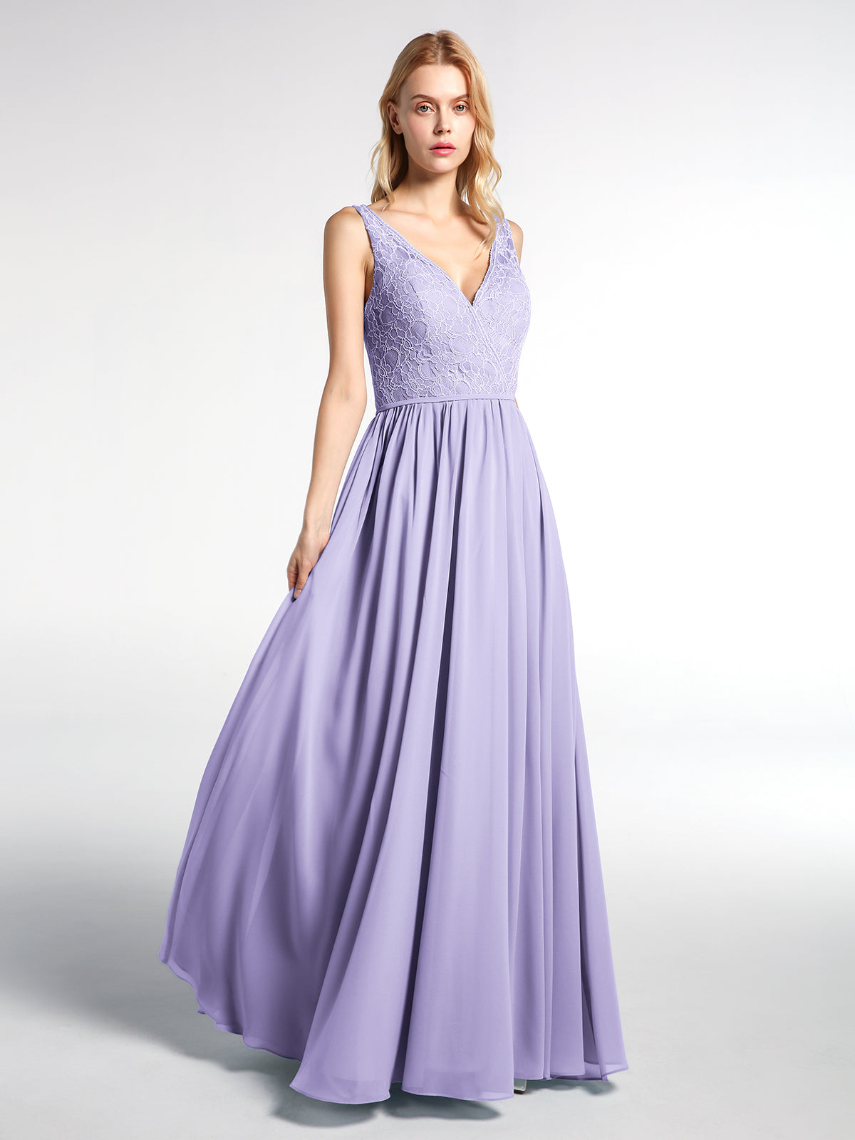 BABARONI Chiffon Lilac Bridesmaid Dresses V-neck Floor-length ...
