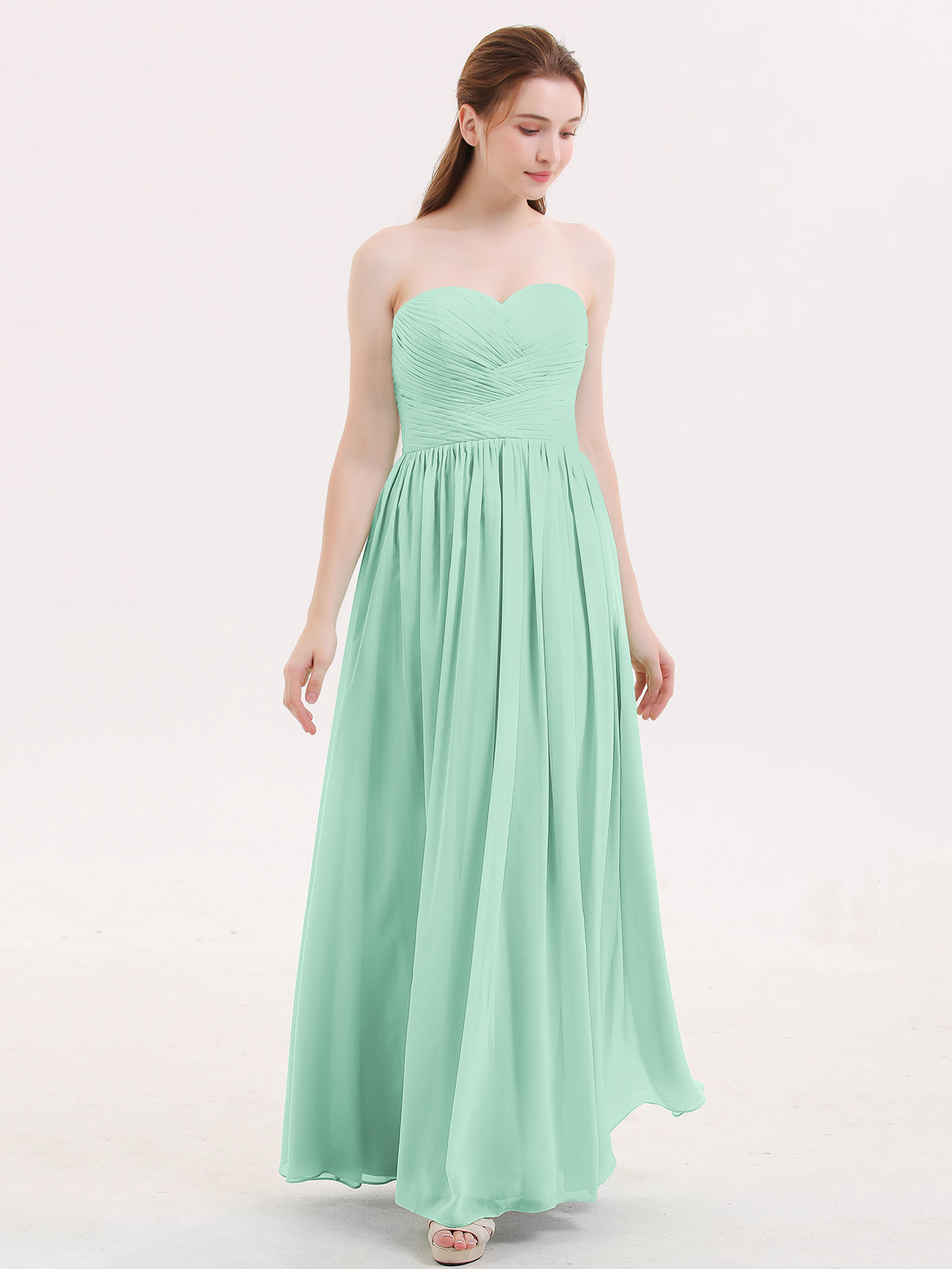Strapless Cross-pleated Full Length Bridesmaid Gown-Mint Green Plus Si ...