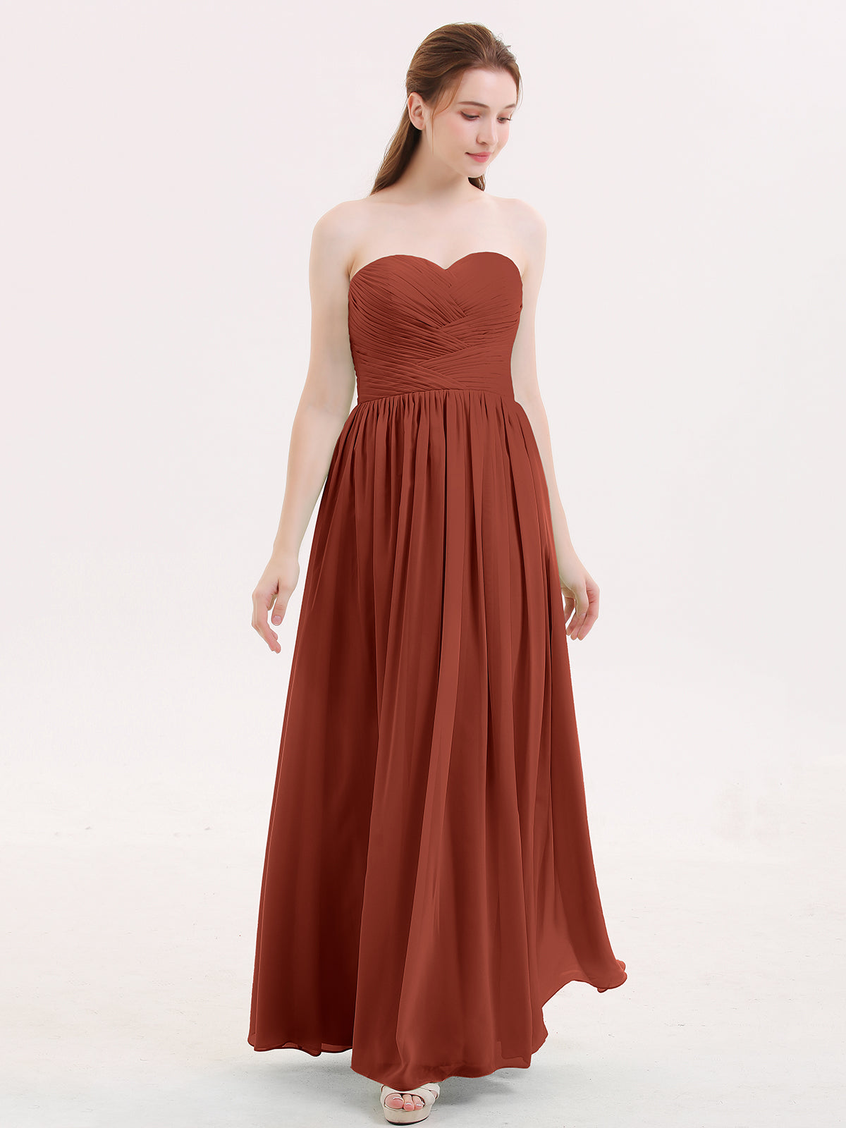 Strapless Cross-pleated Full Length Bridesmaid Gown-Rust Plus Size ...