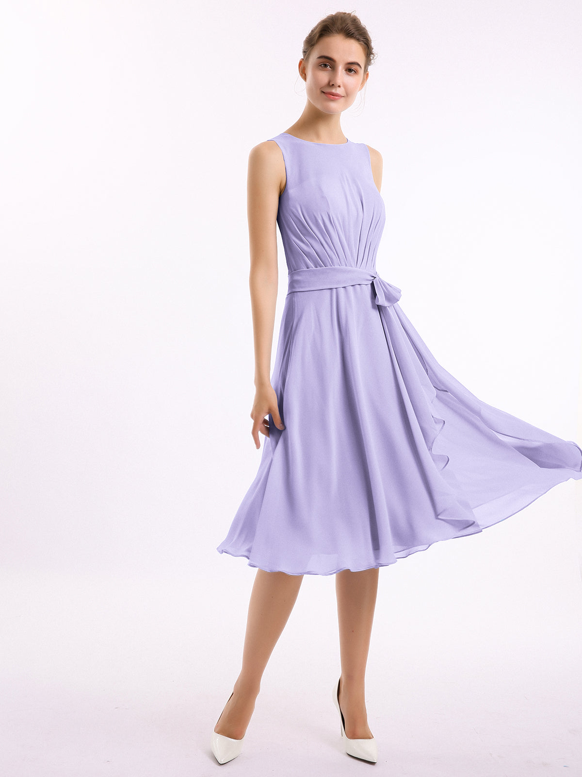 BABARONI Chiffon Lilac Bridesmaid Dresses Scoop Knee-length Sleeveless ...