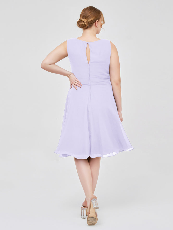 BABARONI Chiffon Lilac Bridesmaid Dresses Scoop Knee-length Sleeveless ...