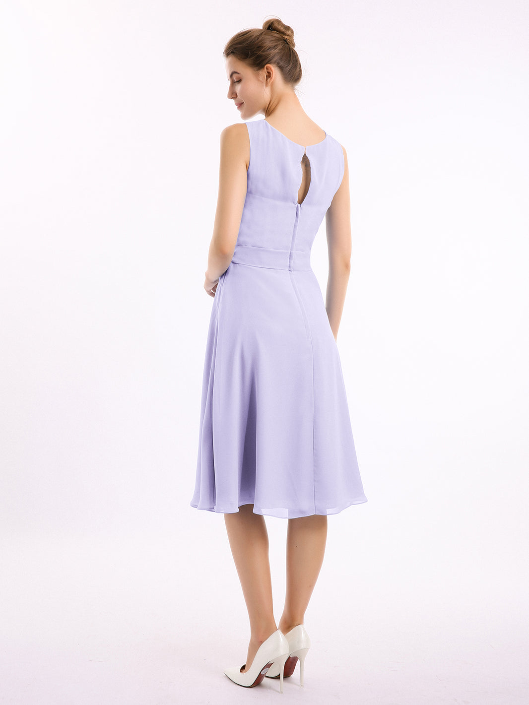 BABARONI Chiffon Lilac Bridesmaid Dresses Scoop Knee-length Sleeveless ...