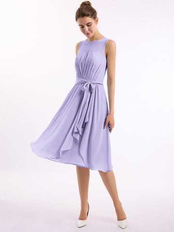 BABARONI Chiffon Lilac Bridesmaid Dresses Scoop Knee-length Sleeveless ...