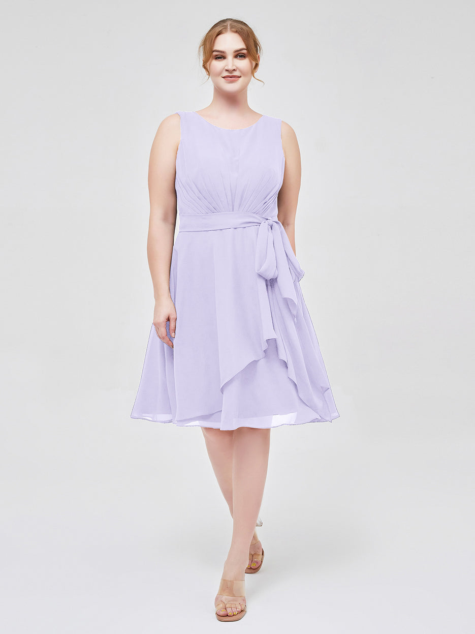 BABARONI Chiffon Lilac Bridesmaid Dresses Scoop Knee-length Sleeveless ...