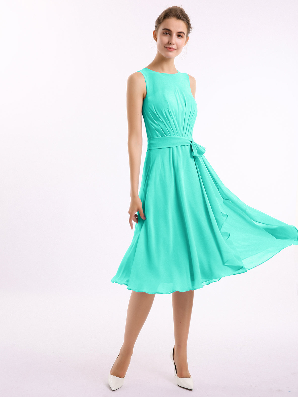 Scoop Neck Chiffon Short Dress with Sash Bow Spa – BABARONI