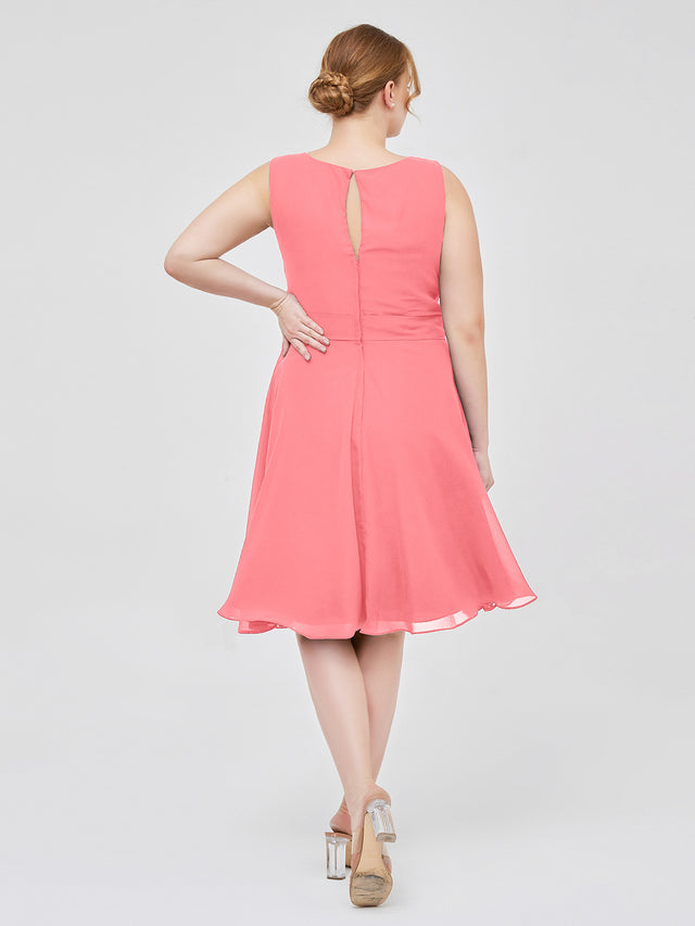 BABARONI Chiffon Watermelon Bridesmaid Dresses Scoop Knee-length ...
