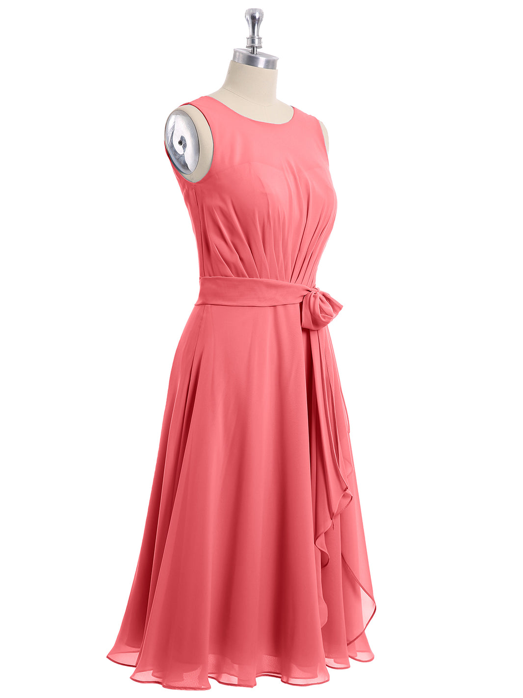 BABARONI Chiffon Watermelon Bridesmaid Dresses Scoop Knee-length ...