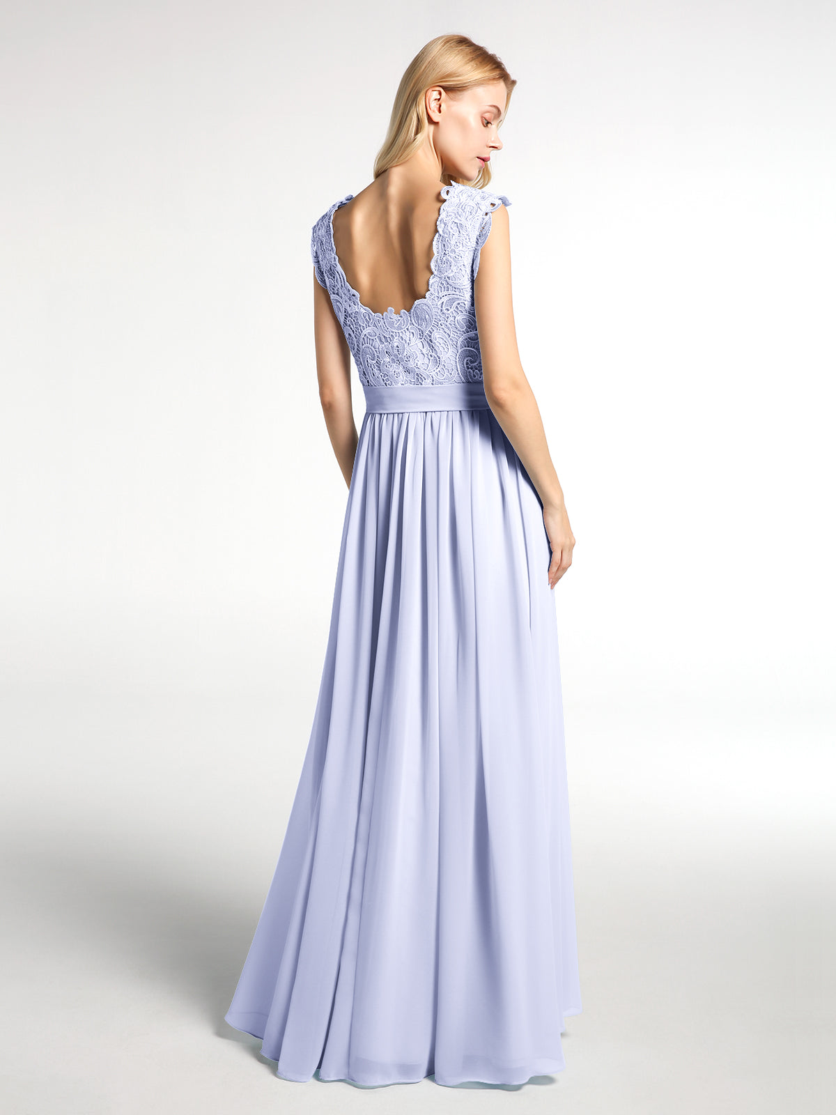 Long Chiffon Dress with Lace Appliqued Bodice-Lavender Plus Size – BABARONI