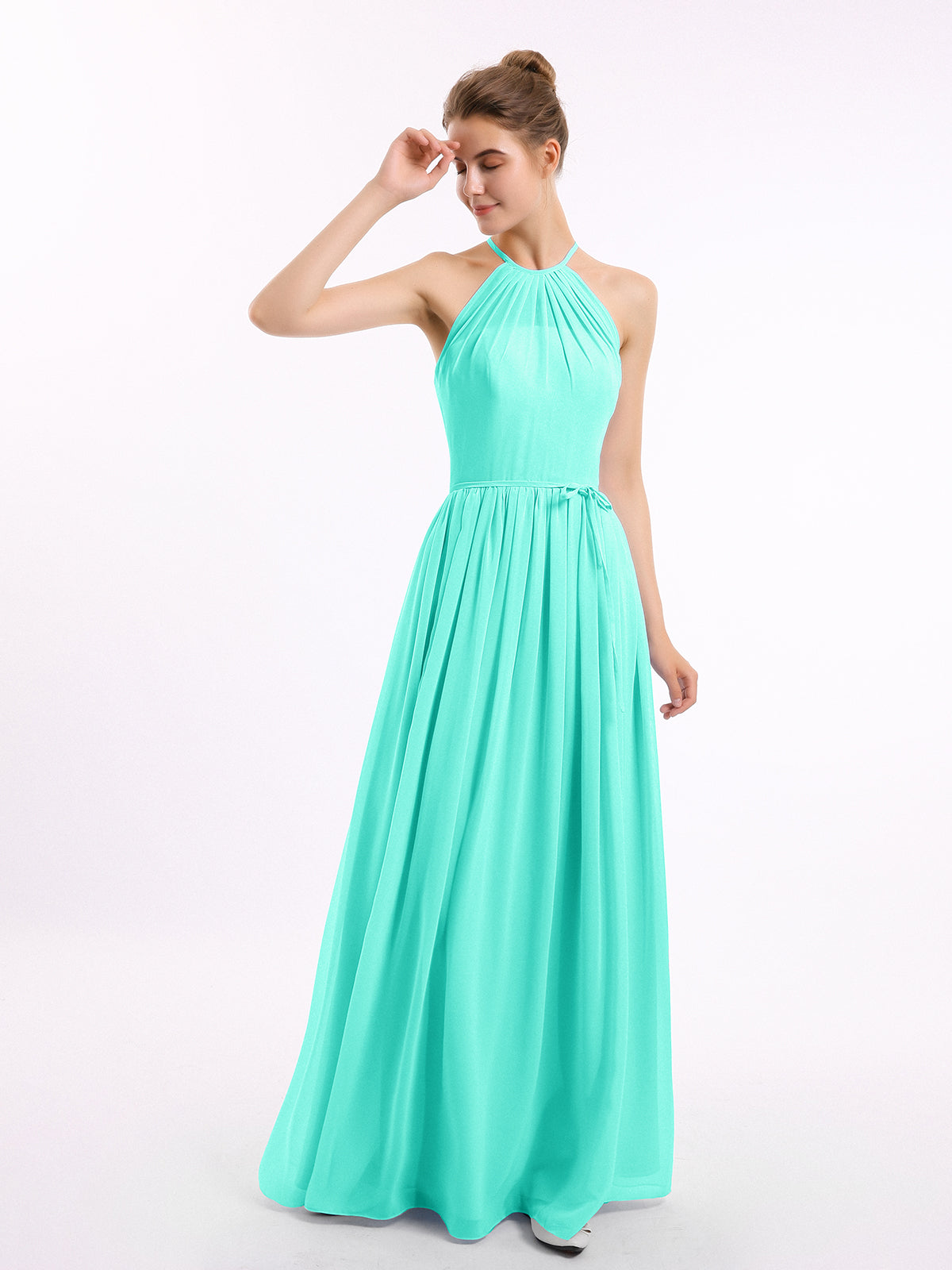 BABARONI Chiffon Spa Bridesmaid Dresses Halter Floor-length Sleeveless ...