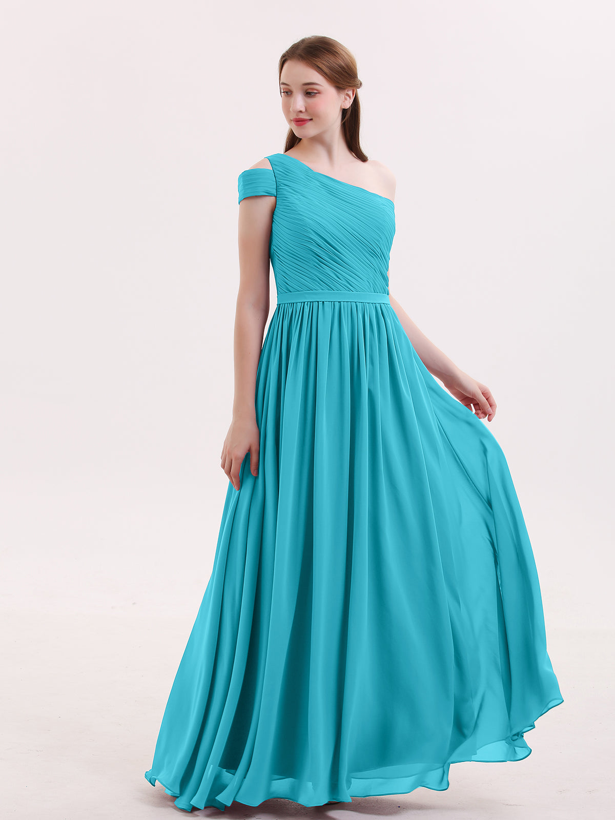 One Shoulder Bridesmaid Gown with Sash-Jade – BABARONI