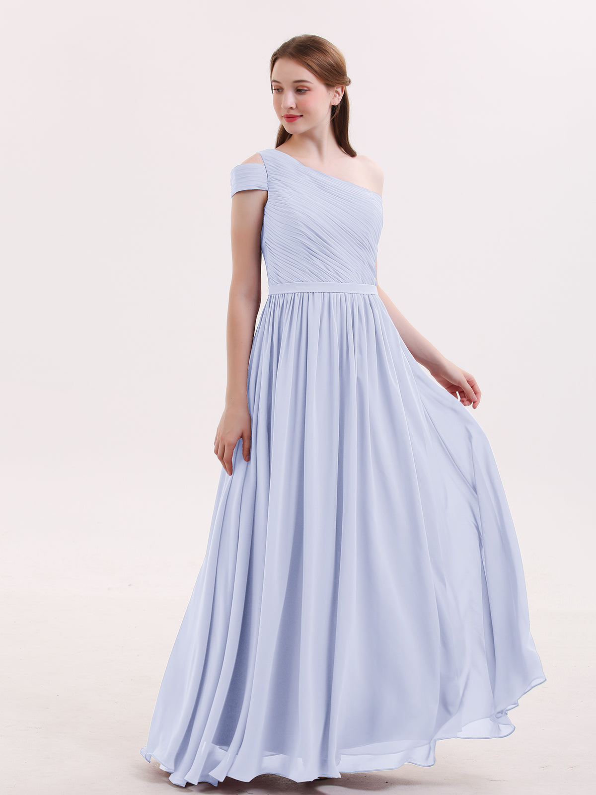BABARONI Chiffon Lavender Bridesmaid Dresses One Shoulder Floor-length ...