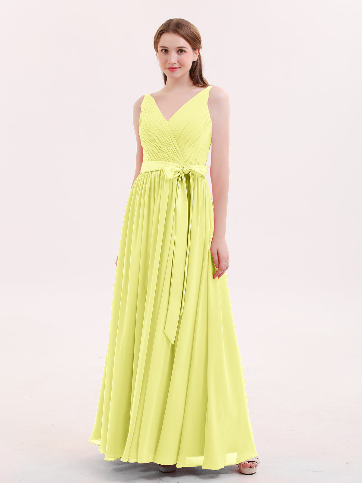 BABARONI Chiffon Daffodil Bridesmaid Dresses V-neck Floor-length ...