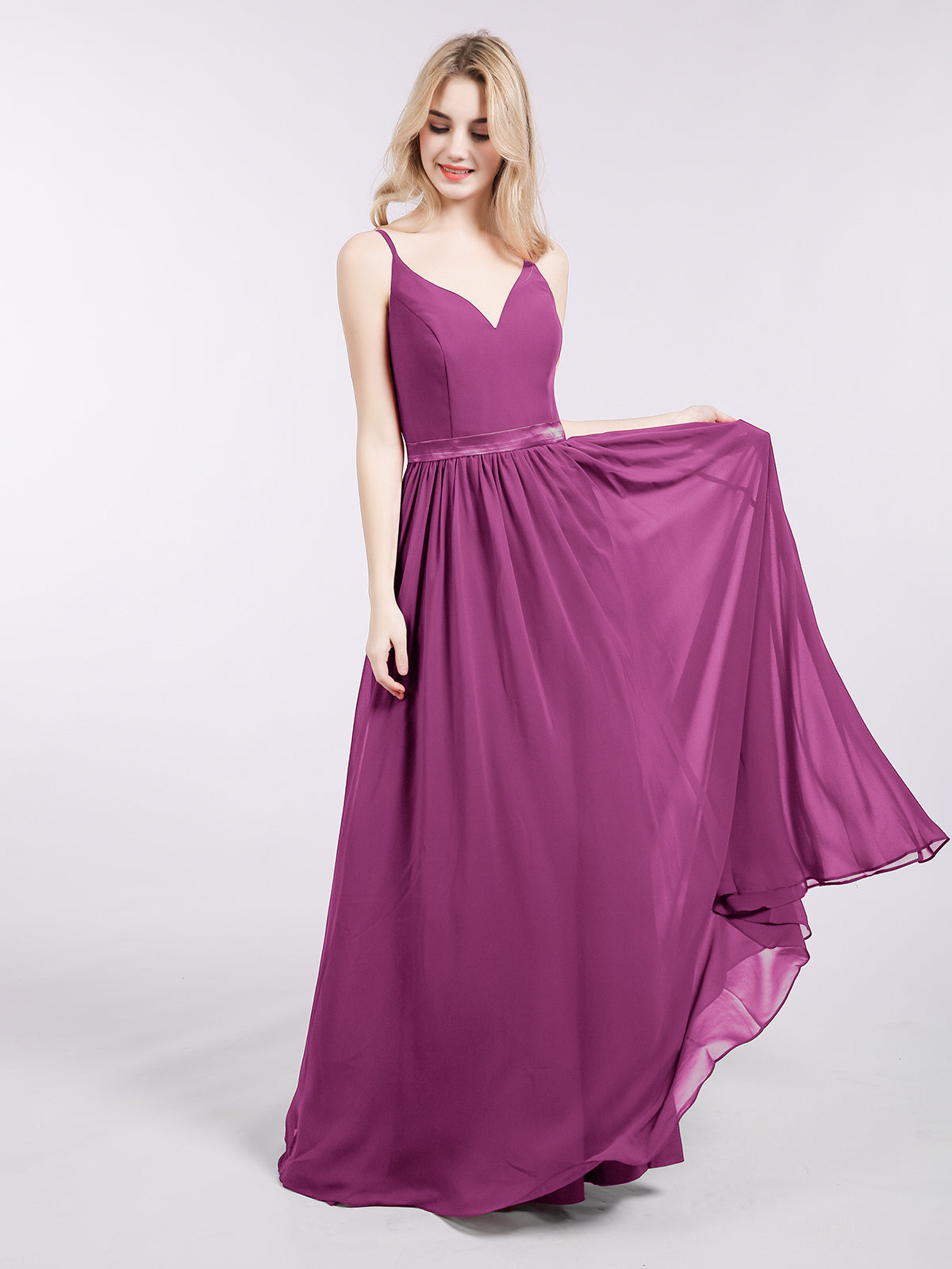 BABARONI Chiffon Orchid Bridesmaid Dresses V-neck Floor-length ...