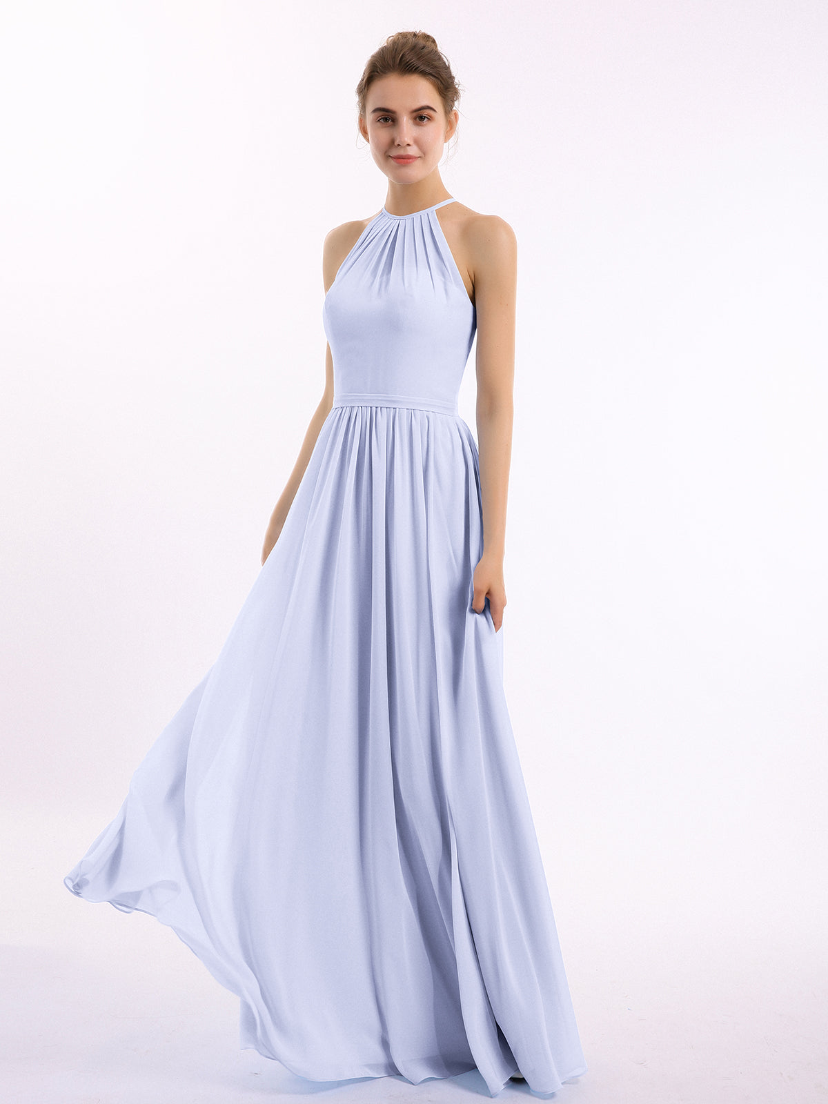 BABARONI Chiffon Lavender Bridesmaid Dresses Halter Floor-length ...