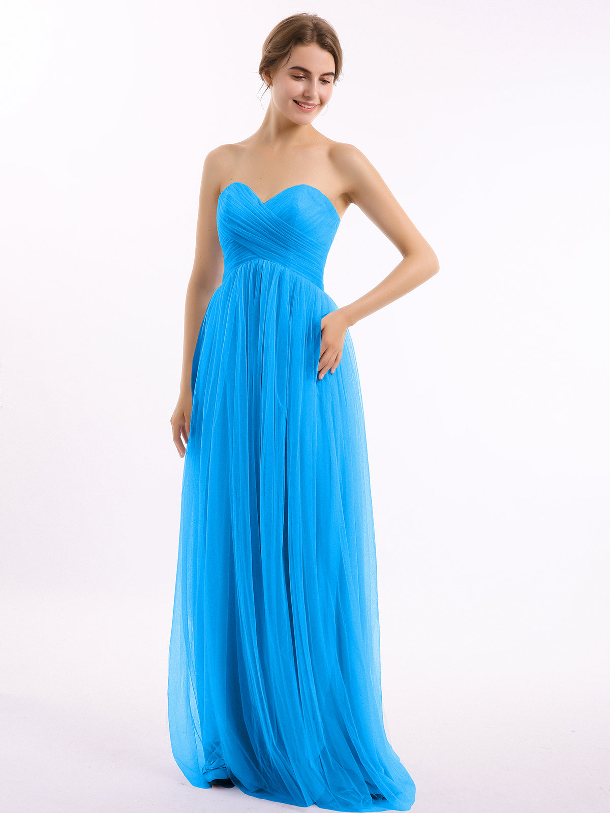 BABARONI Tulle Ocean Blue Bridesmaid Dresses Sweetheart Floor-length ...