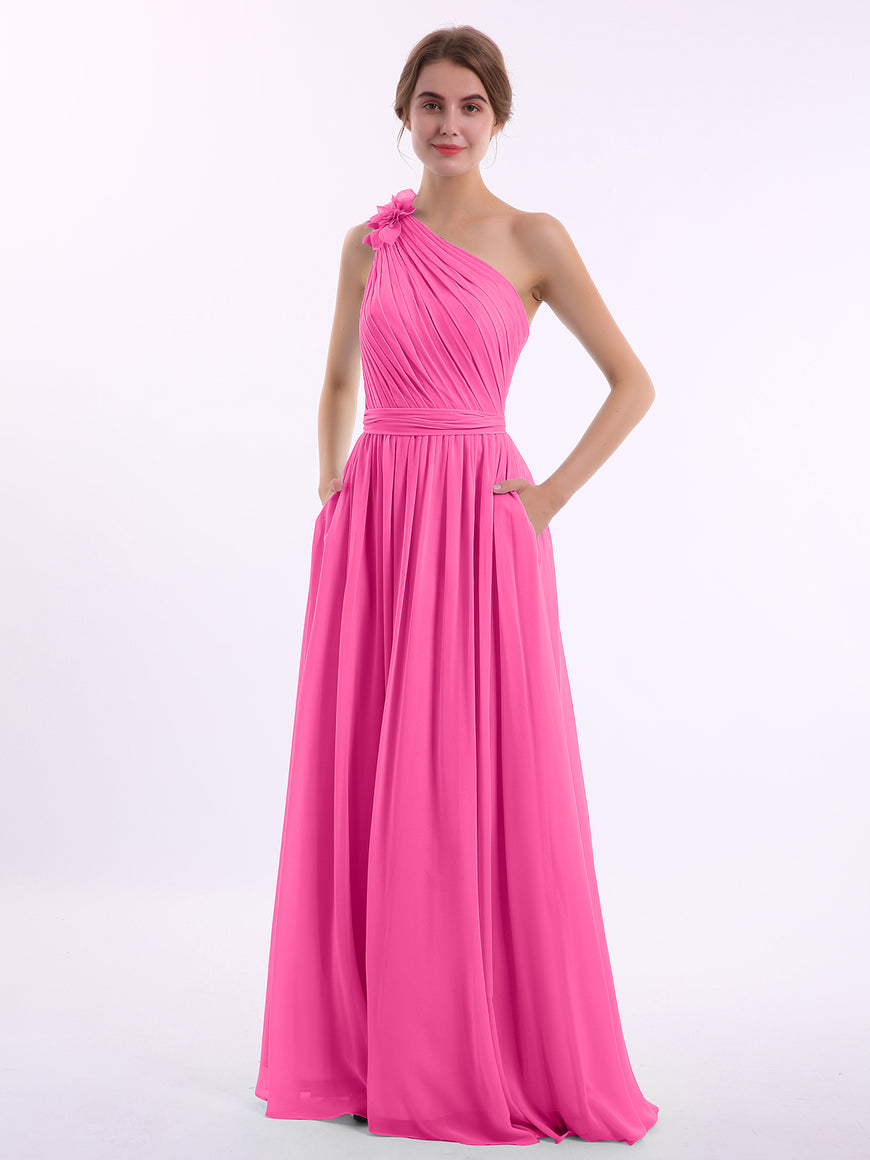 One Flower Shoulder Chiffon Dresses with Pocket Azalea – BABARONI