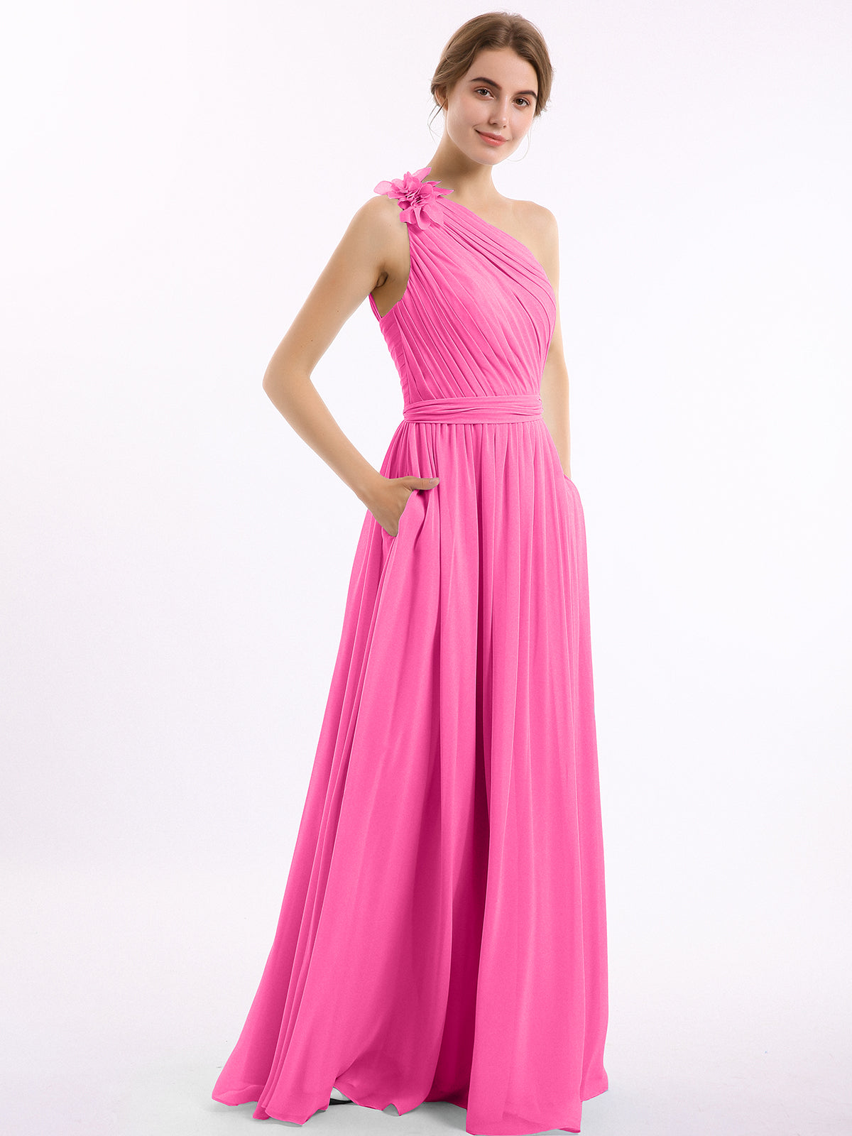 One Flower Shoulder Chiffon Dresses with Pocket Azalea – BABARONI