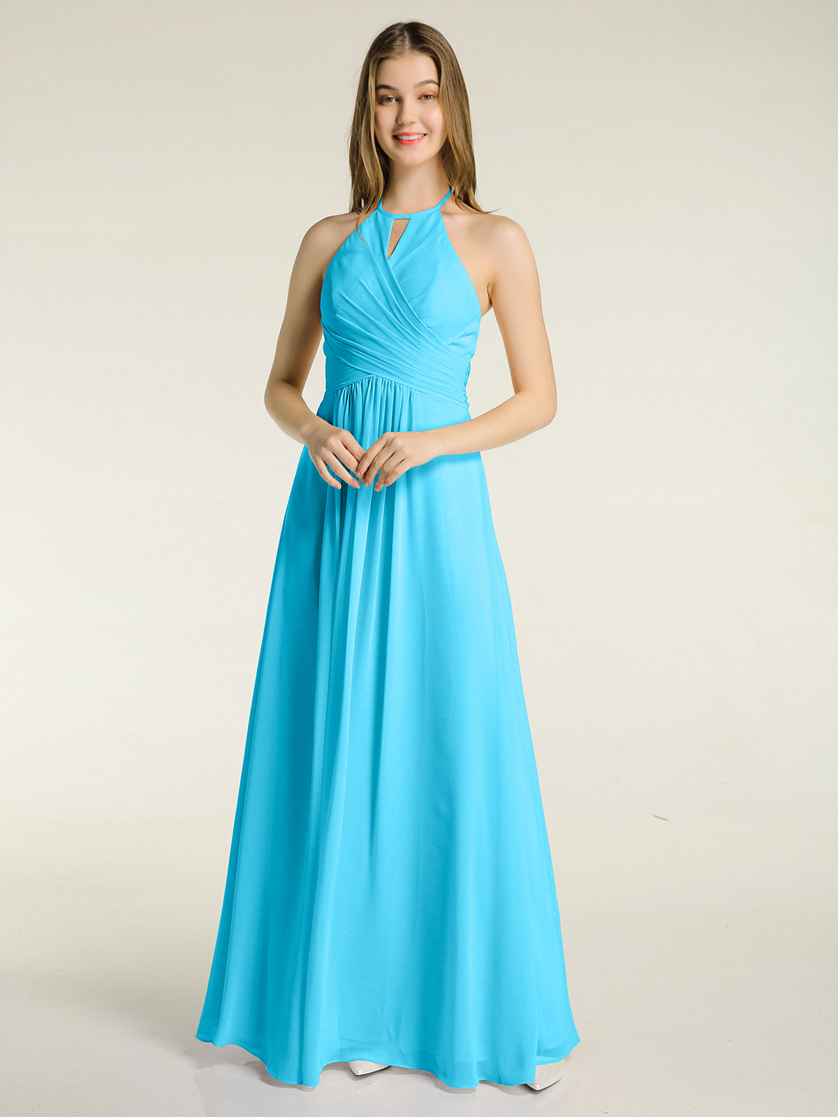BABARONI Chiffon Pool Bridesmaid Dresses Halter Floor-length Sleeveless ...