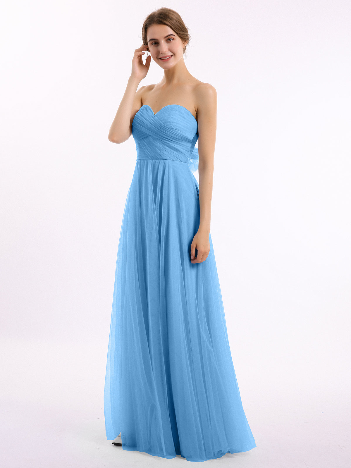Sweetheart Strapless Neck Tulle Dresses with Bow-Blue – BABARONI