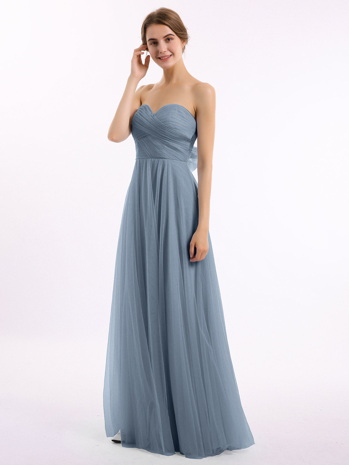 Sweetheart Strapless Neck Tulle Dresses with Bow-Dusty Blue – BABARONI