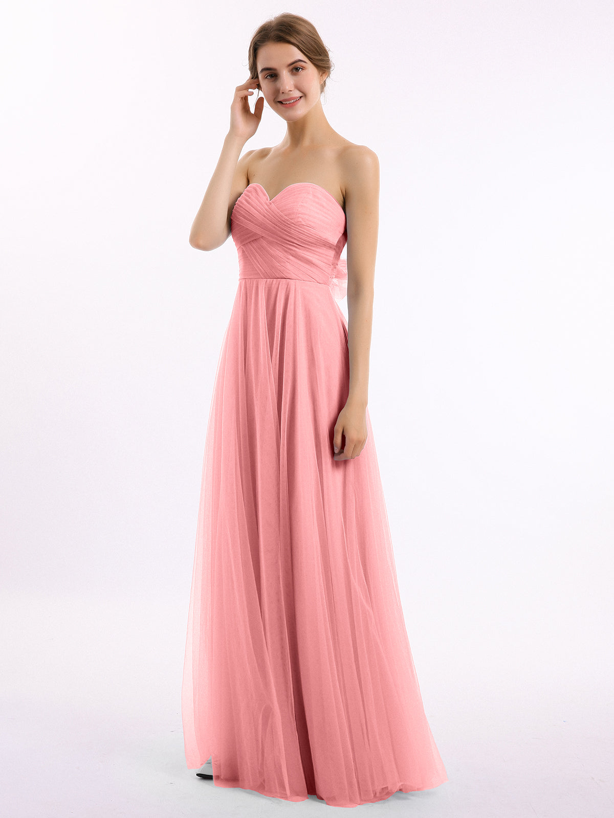 Sweetheart Strapless Neck Tulle Dresses with Bow-Flamingo – BABARONI
