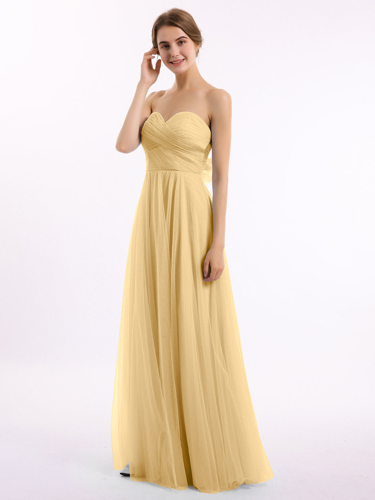 Sweetheart Strapless Neck Tulle Dresses with Bow-Gold – BABARONI