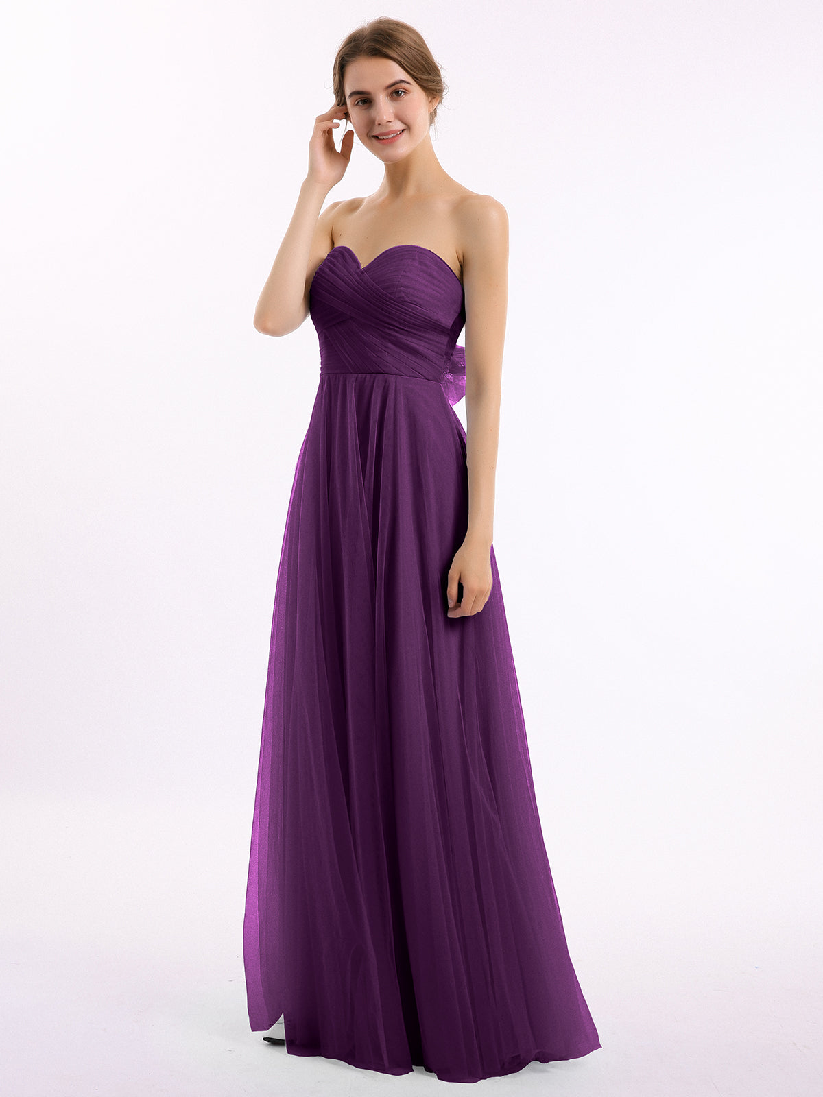 Sweetheart Strapless Neck Tulle Dresses with Bow-Grape – BABARONI