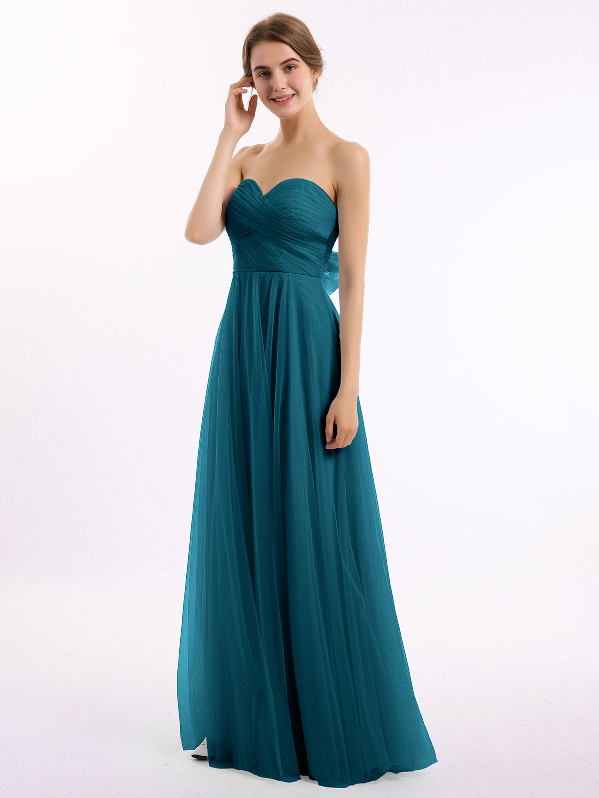 Sweetheart Strapless Neck Tulle Dresses with Bow-Ink Blue – BABARONI