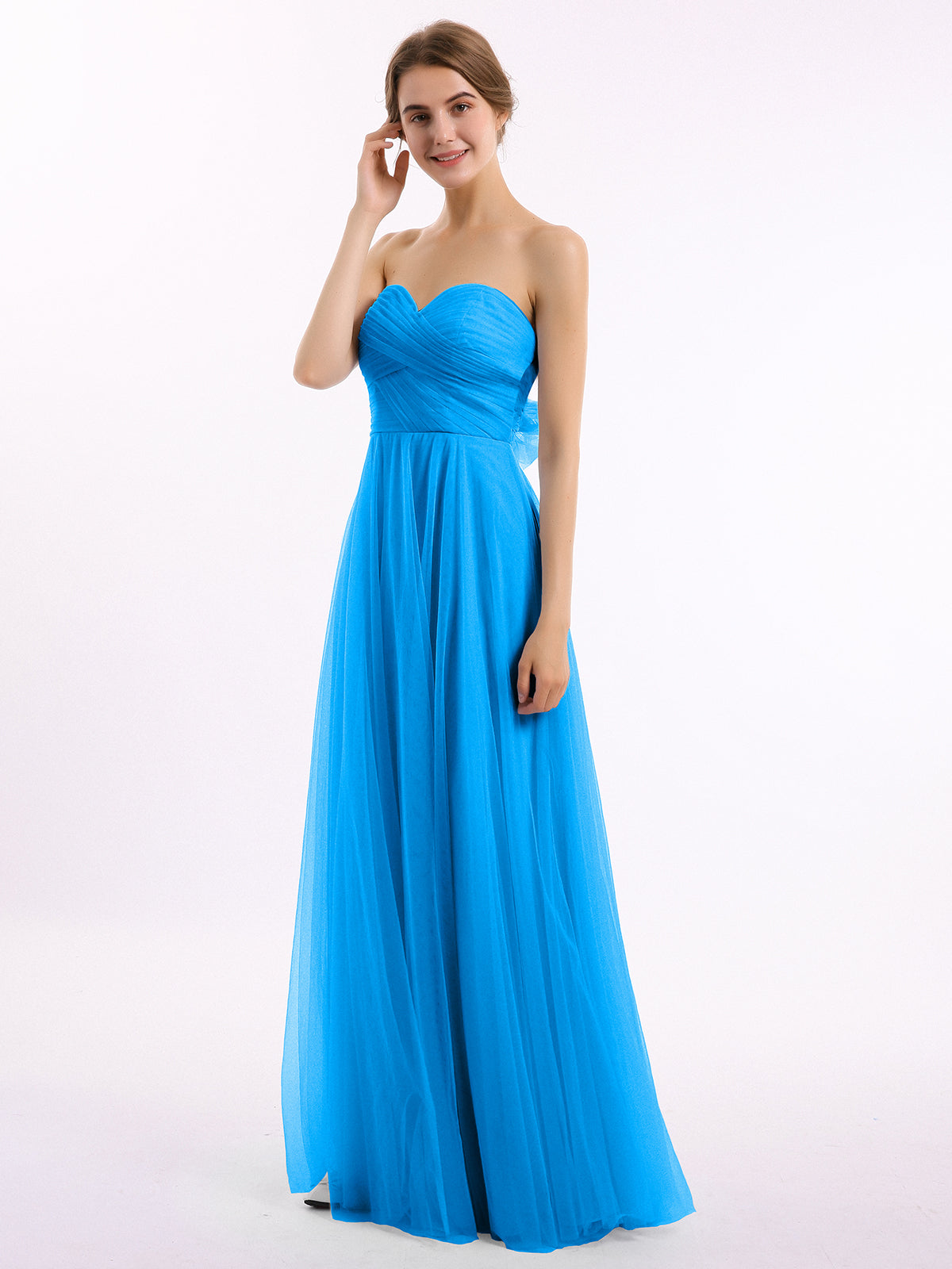 BABARONI Tulle Ocean Blue Bridesmaid Dresses Sweetheart Floor-length ...