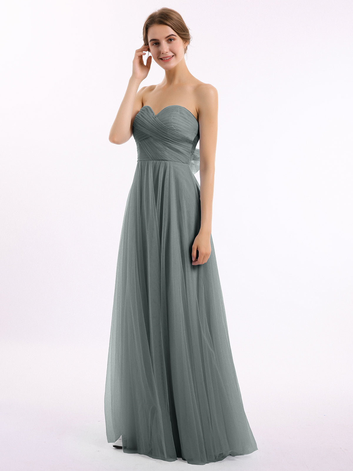 Sweetheart Strapless Neck Tulle Dresses with Bow-Steel Grey – BABARONI