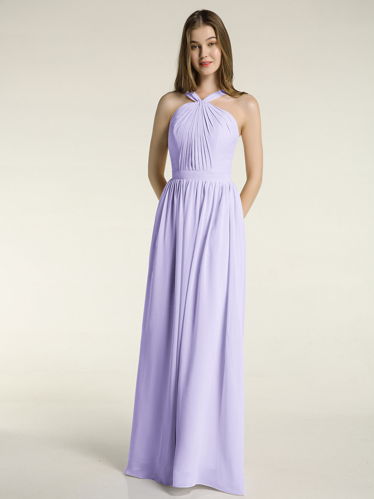 Y-neck Long Chiffon Bridesmaid Dresses-Lilac Plus Size – BABARONI