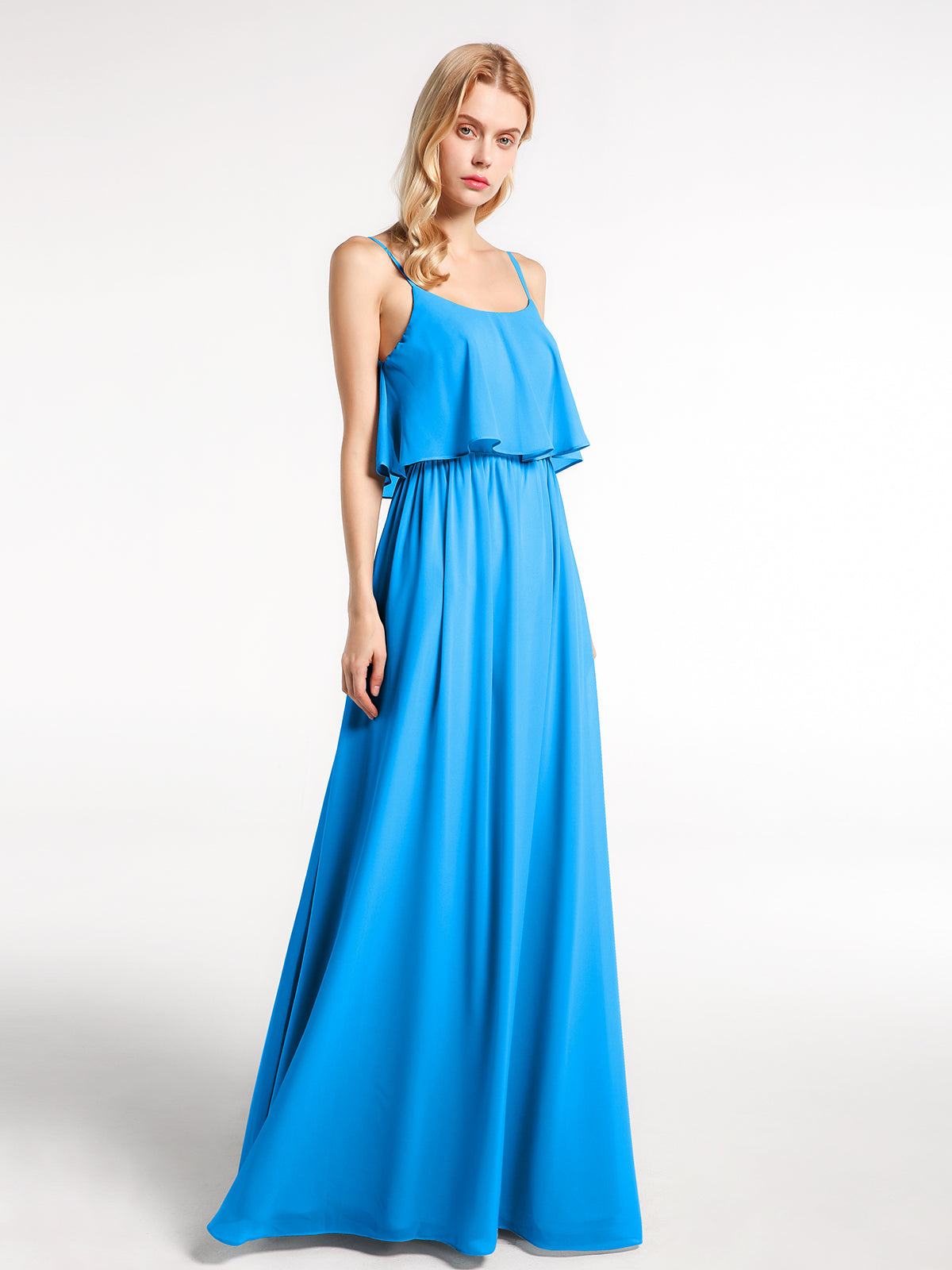 Spaghetti Strap Scoop Neck Layered Bodice Dress-Ocean Blue – BABARONI