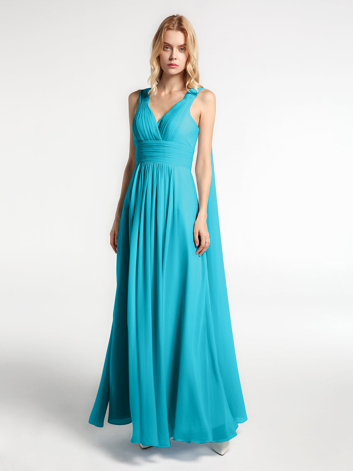 V-neck Chiffon Gown with Streamer at Back Strap-Jade – BABARONI
