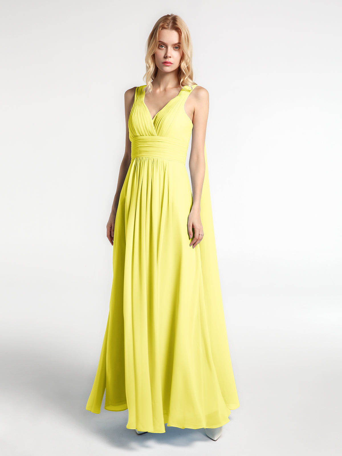V-neck Chiffon Gown with Streamer at Back Strap-Lemon – BABARONI
