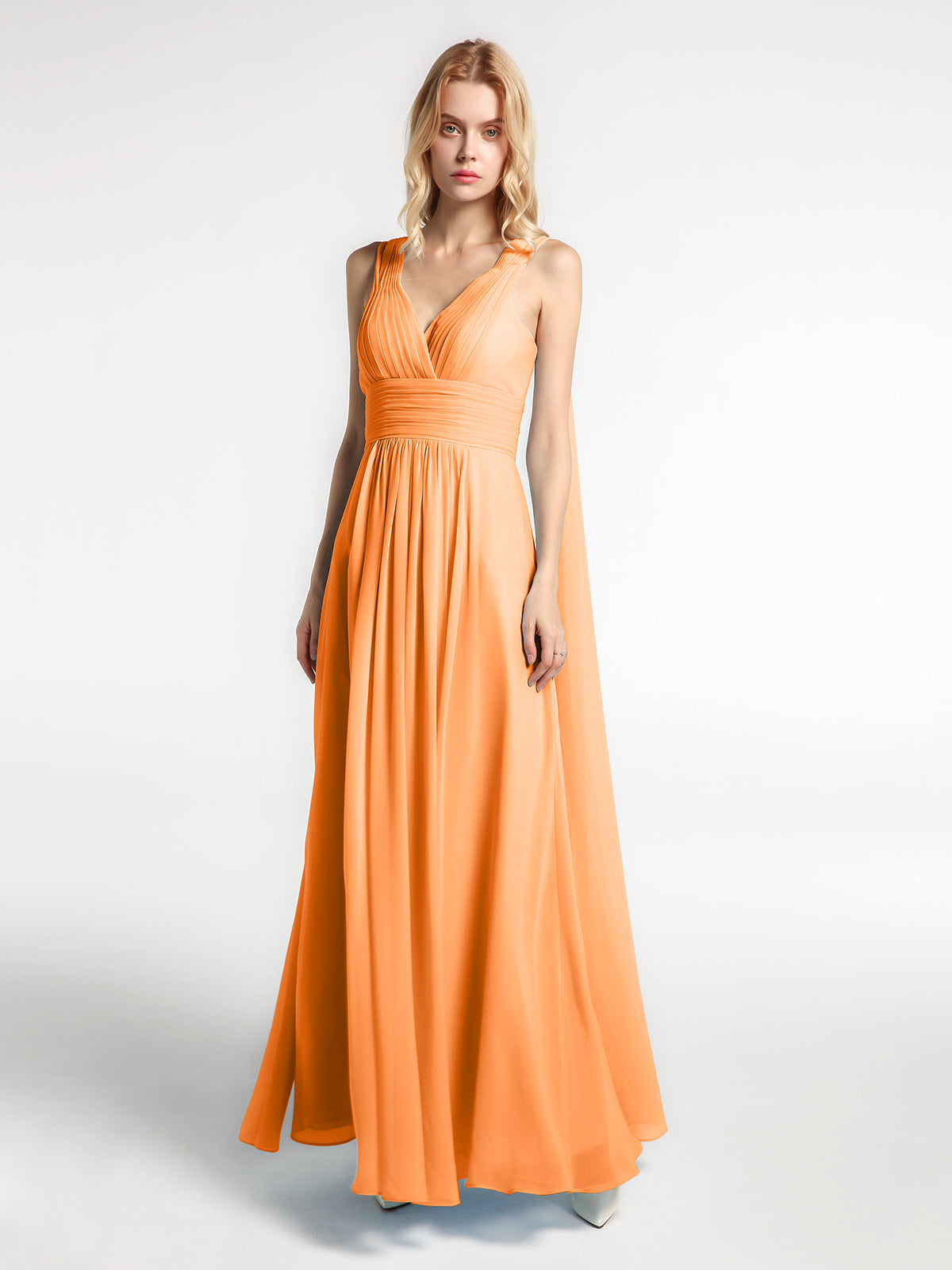 BABARONI Chiffon Orange Bridesmaid Dresses V-neck Floor-length ...