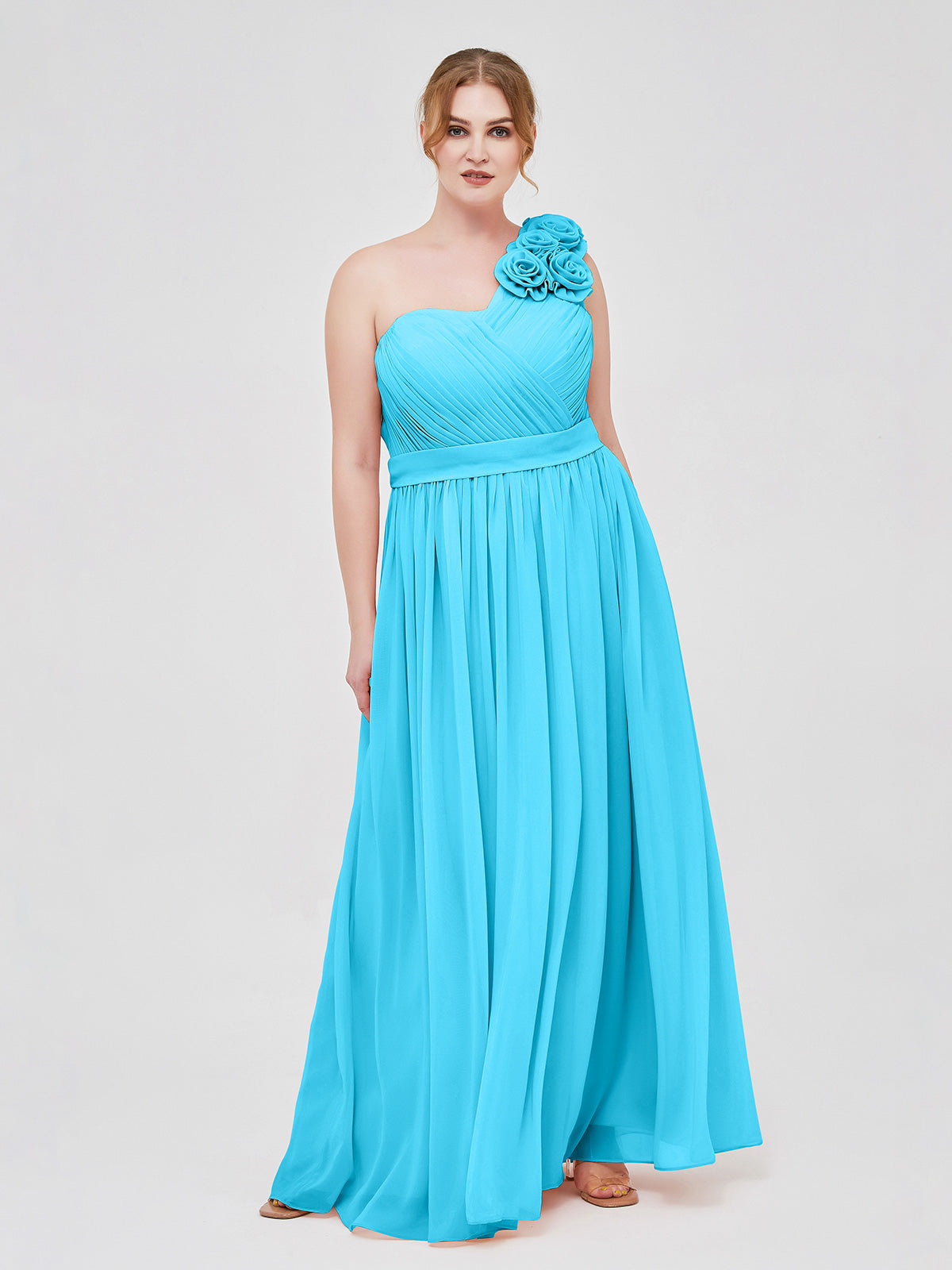 BABARONI Chiffon Pool Bridesmaid Dresses One Shoulder Floor-length ...
