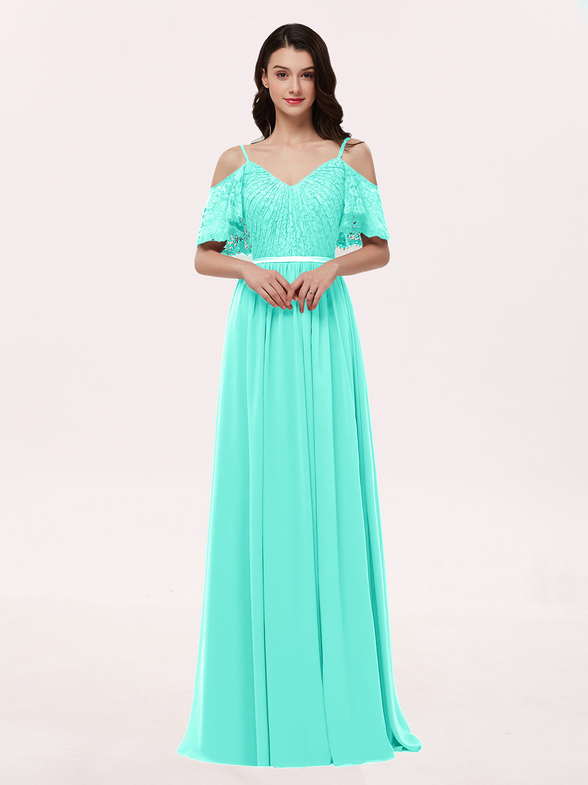 BABARONI Chiffon Spa Bridesmaid Dresses V-neck Floor-length Spaghetti ...
