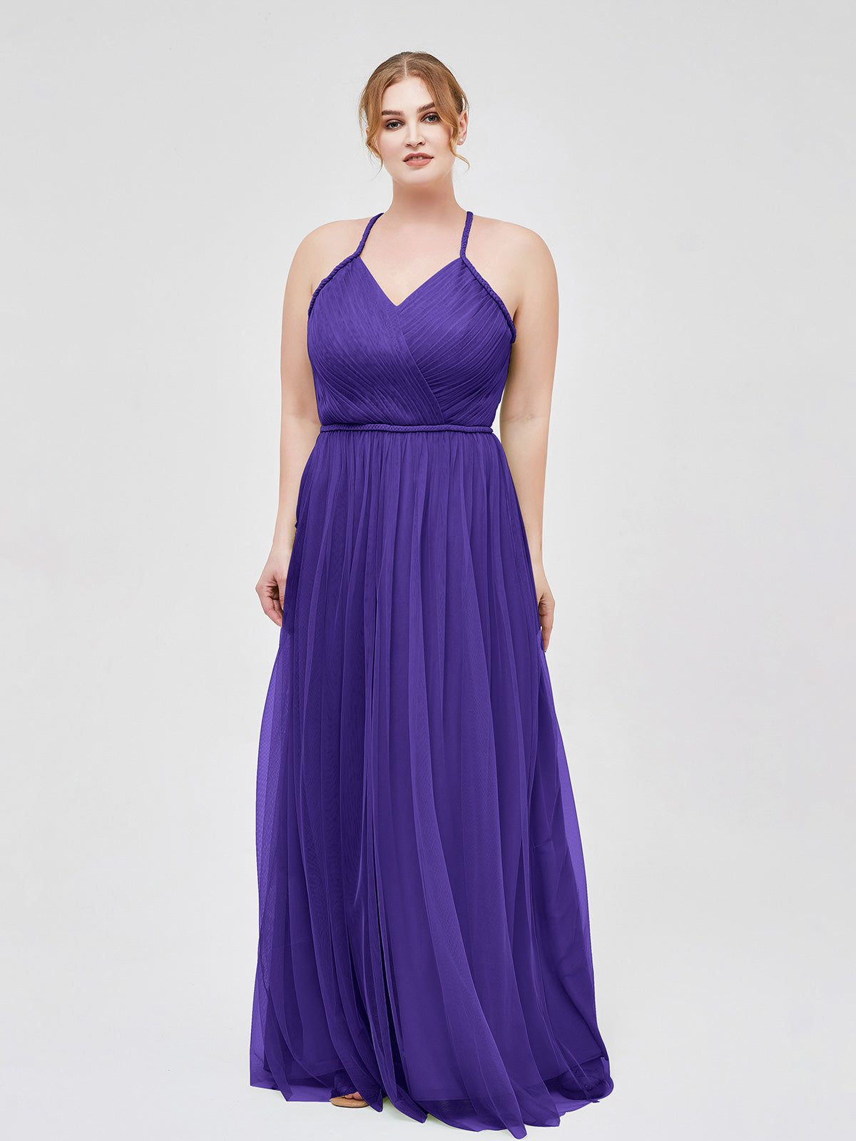 Twist Straps Tulle Maxi Dress with V Neckline Regency Plus Size – BABARONI