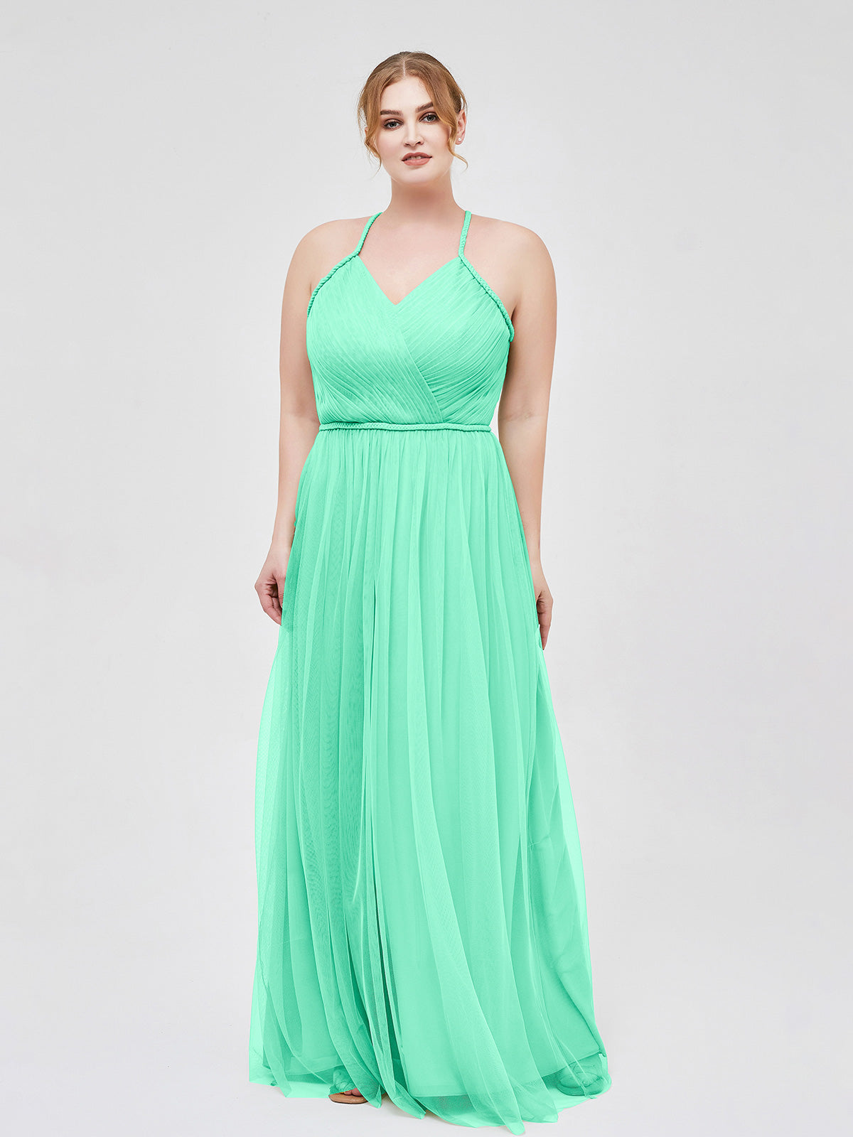Twist Straps Tulle Maxi Dress with V Neckline Turquoise Plus Size ...